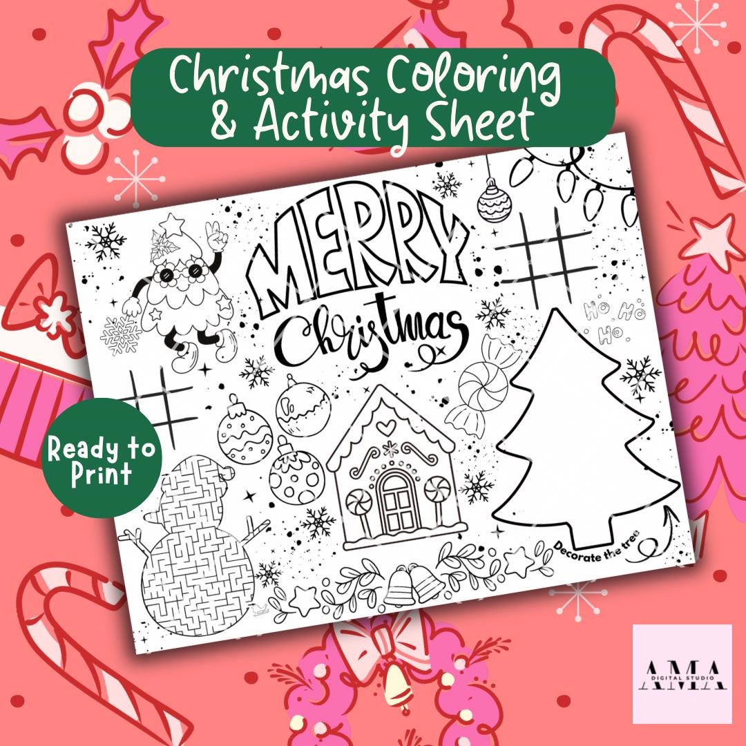 Kids Christmas Color & Activity Sheet Ready to Print Digital Download ...