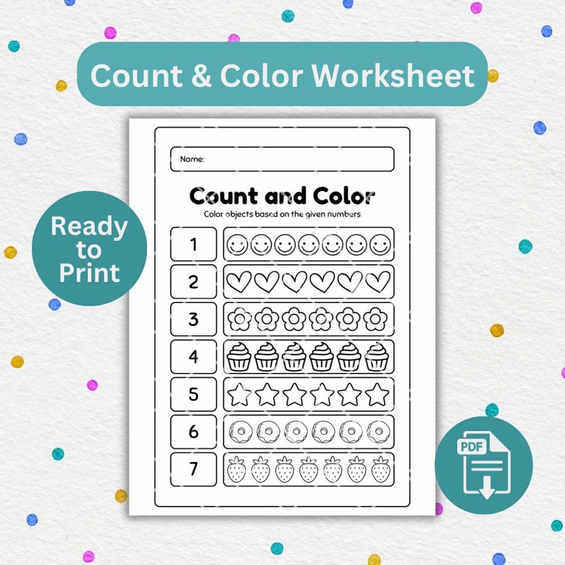 Kids Count and Color Worksheet || Ready to Print || Digital Download ...