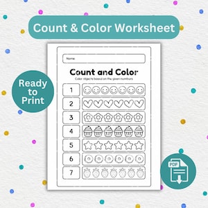 Kids Count and Color Worksheet || Ready to Print || Digital Download ...