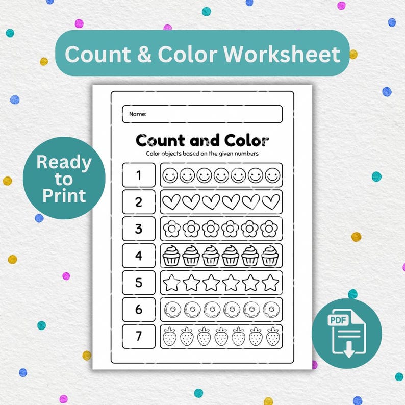 Kids Count and Color Worksheet || Ready to Print || Digital Download ...
