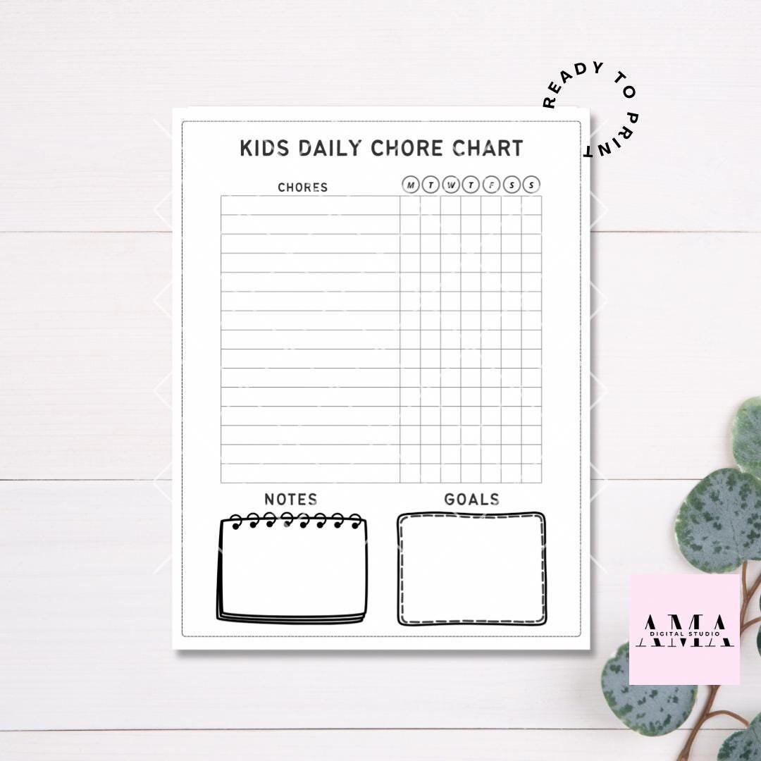 Kids Daily Chore Chart || Ready to Print || Digital Download || Planner ...