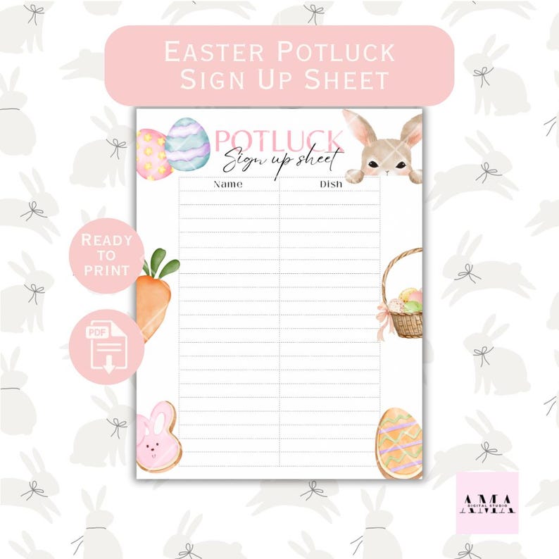 Easter Potluck Sign up Sheet || Ready to Print || Digital Download ...