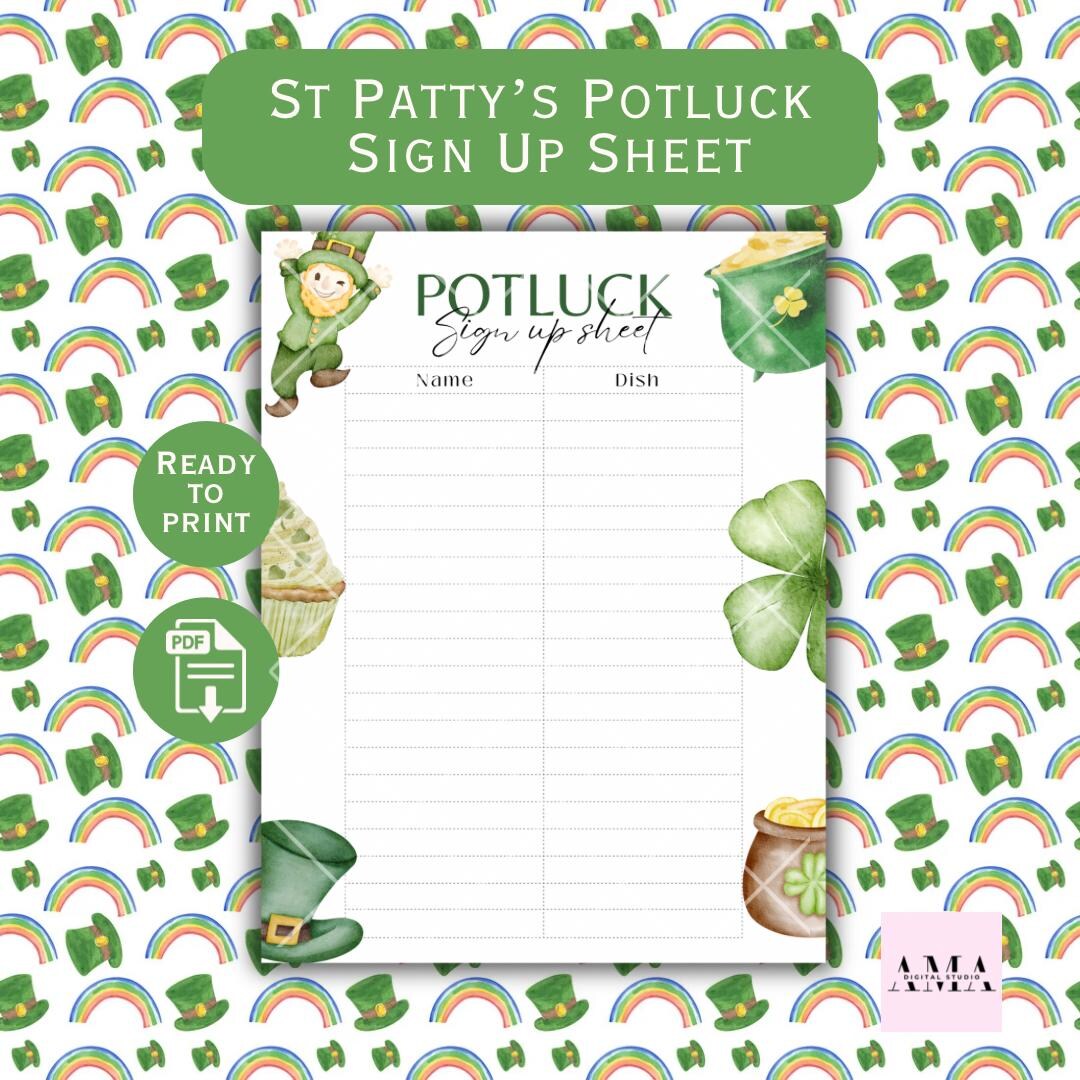 St Patty’s Potluck Sign up Sheet || Ready to Print || Digital Download ...