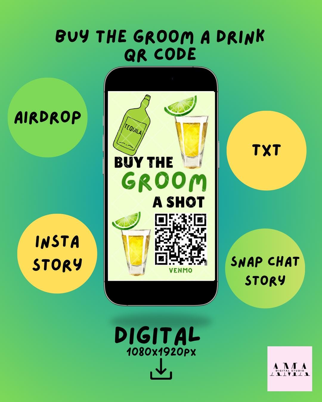 Buy the Groom A Shot QR Code Text Bachelor Cash Card Bachelor Card QR ...