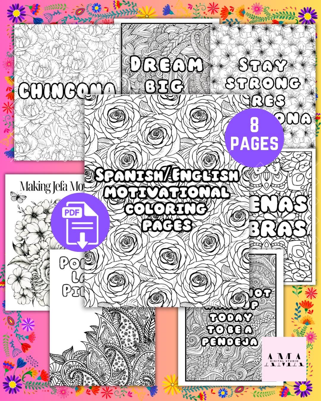 Spanish/english Motivation Adult Coloring Pages || Latino || Hispanic ...