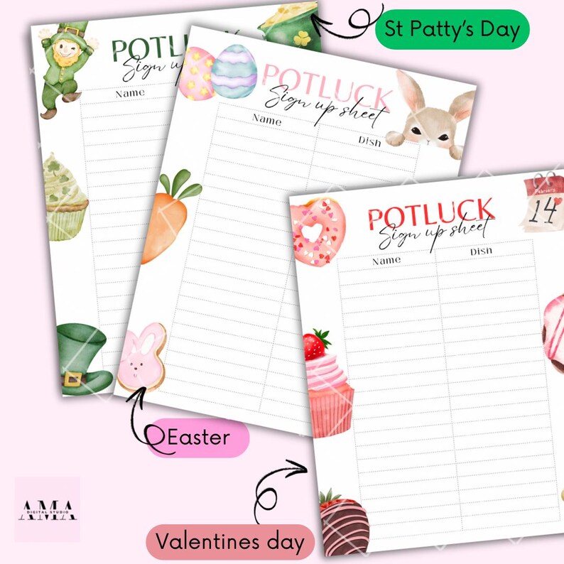 Holiday Potluck Sign up Sheet Bundle || Ready to Print || Digital ...