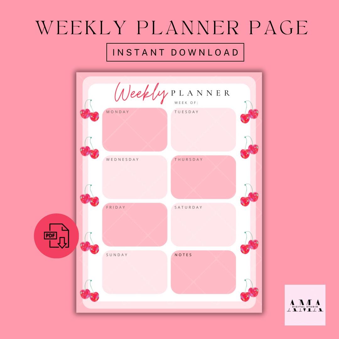 Weekly Planner Cherries || Ready to Print || Digital Download ...