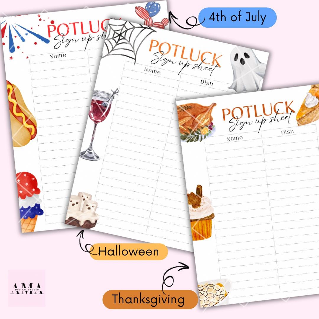 Holiday Potluck Sign up Sheet Bundle || Ready to Print || Digital ...