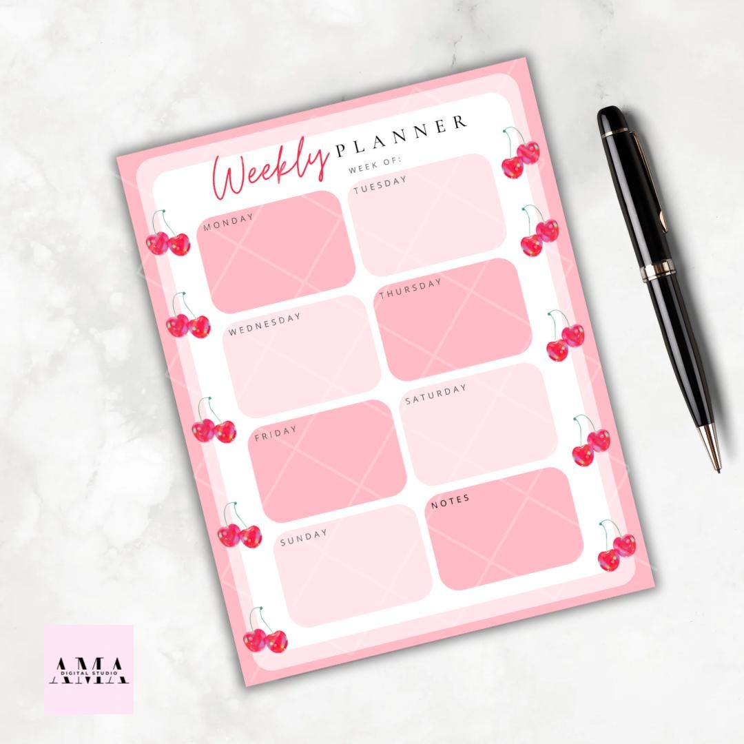 Weekly Planner Cherries || Ready to Print || Digital Download ...