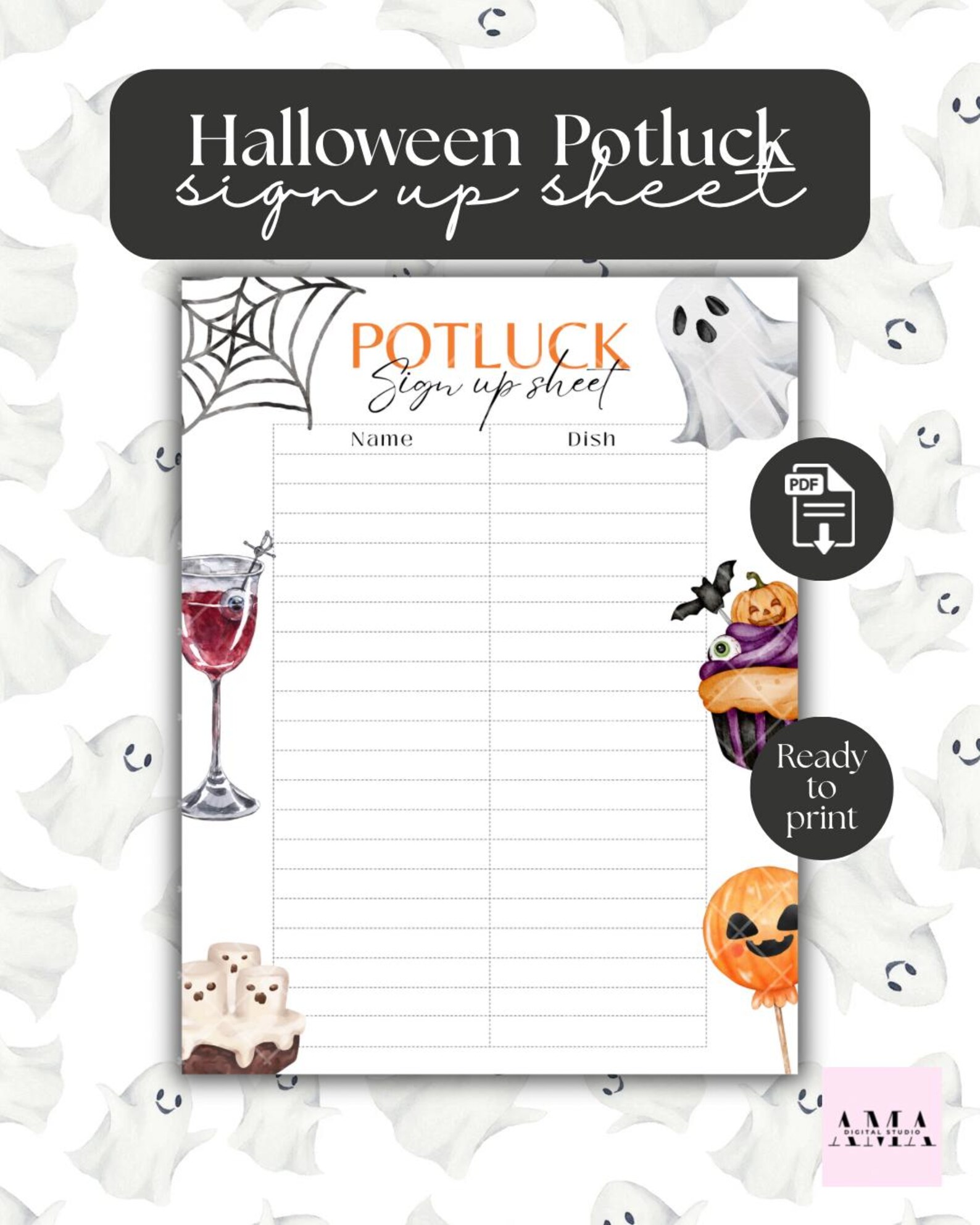 Halloween Potluck Sign up Sheet || Ready to Print || Digital Download ...