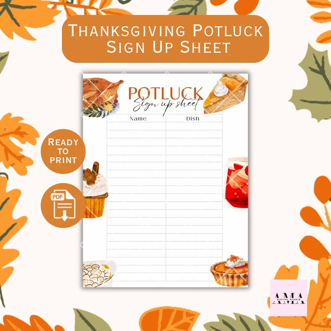 Thanksgiving Potluck Sign up Sheet || Ready to Print || Digital ...