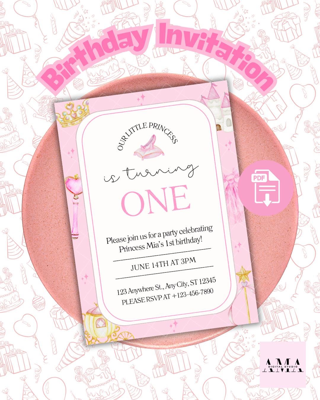 Princess Birthday Invitaion || Digital Download || Birthday Party ...
