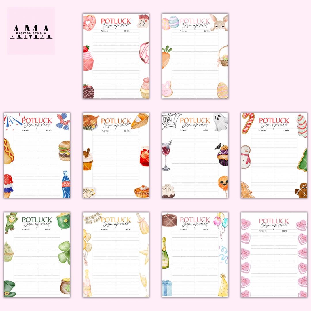 Holiday Potluck Sign up Sheet Bundle || Ready to Print || Digital ...