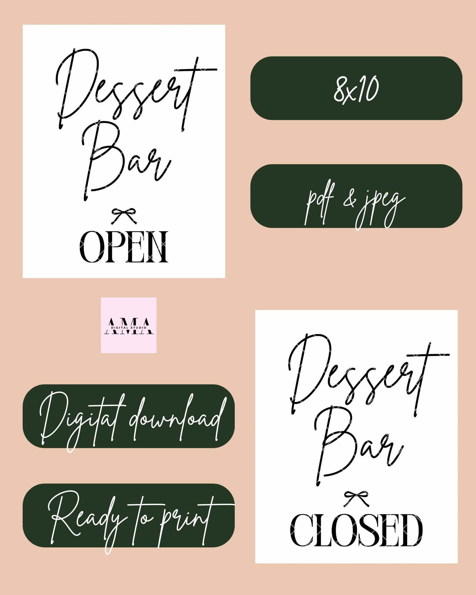 Dessert Bar Open Close Sign Bow Ready to Print 8x10 Printable Sign ...