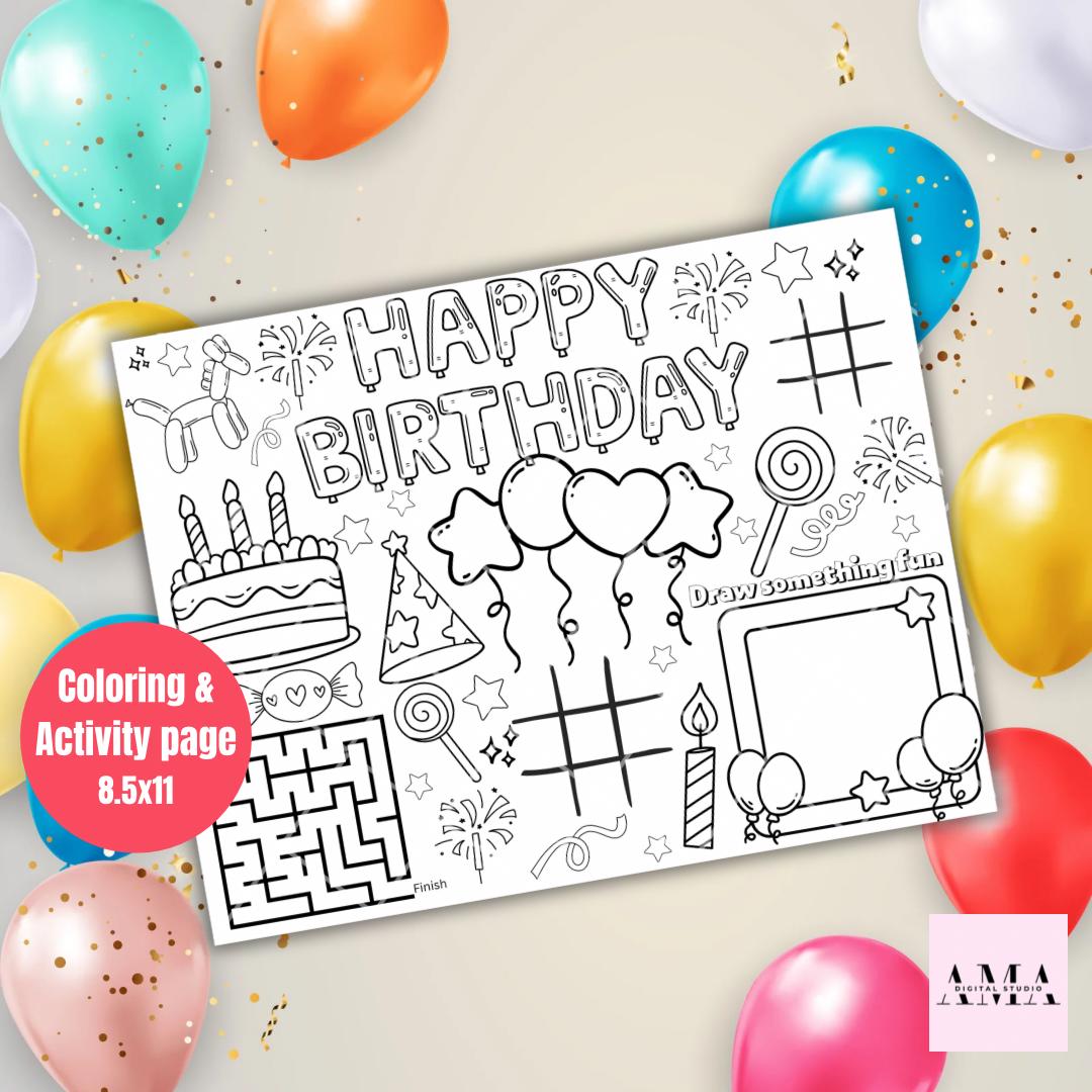 Kids Birthday Color & Activity Sheet || Ready to Print || Digital ...