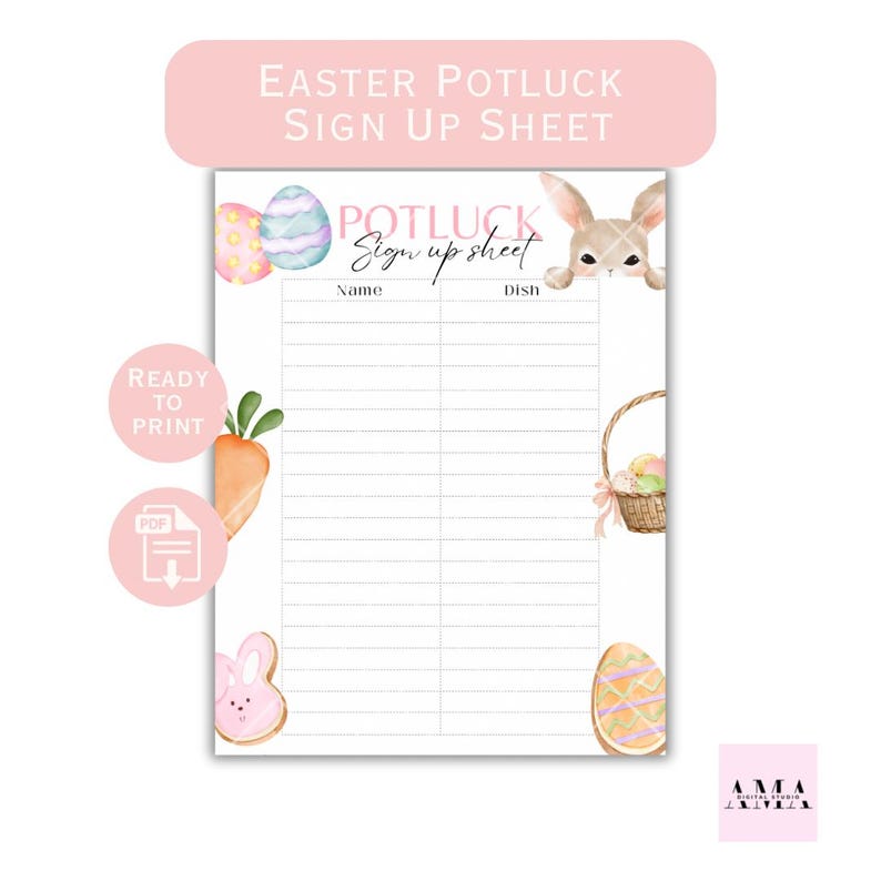 Easter Potluck Sign up Sheet || Ready to Print || Digital Download ...