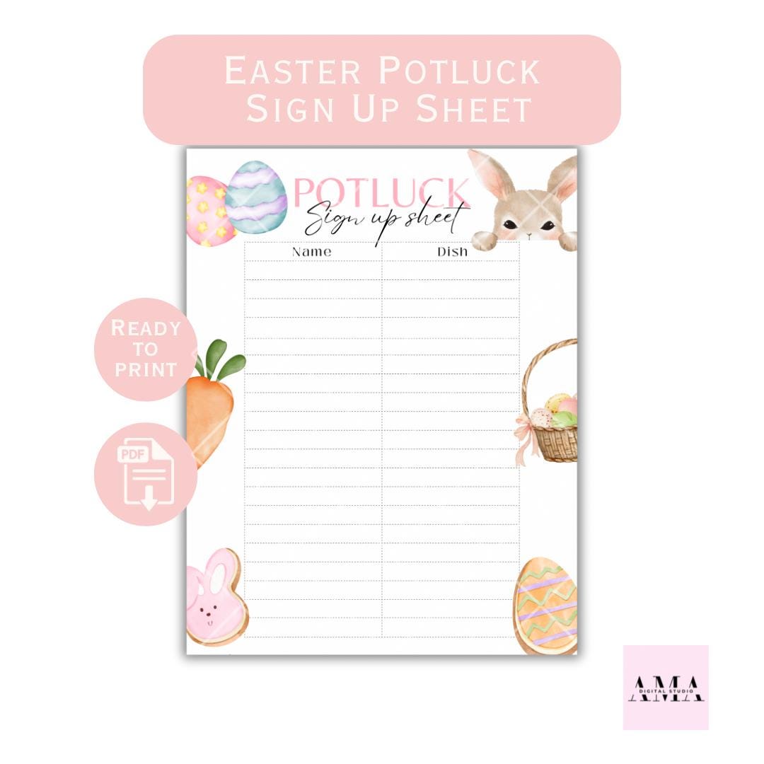 Easter Potluck Sign up Sheet || Ready to Print || Digital Download ...