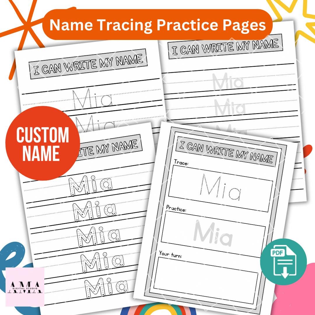 Kids Customized Name Tracing Practice Worksheets || Digital Download ...