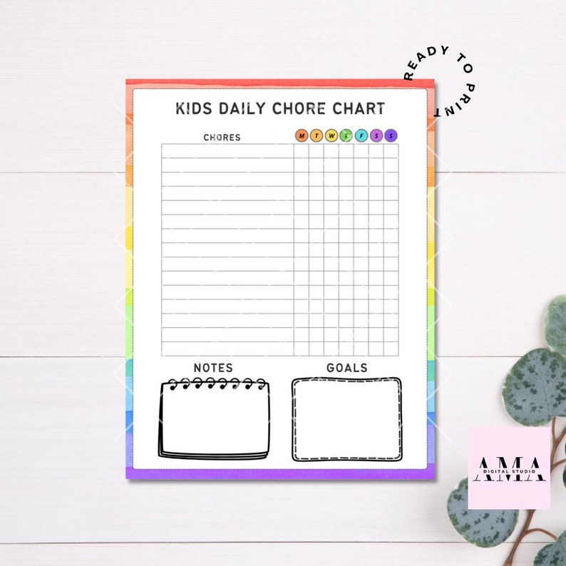 Kids Daily Chore Chart Rainbow || Ready to Print || Digital Download ...