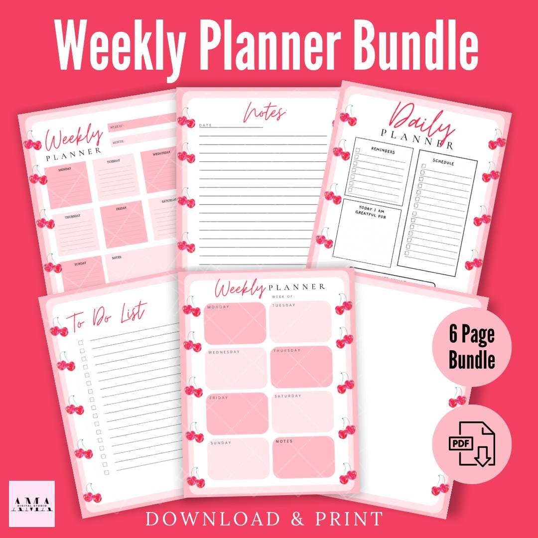 Weekly Planner Bundle Cherries || Ready to Print || Digital Download ...