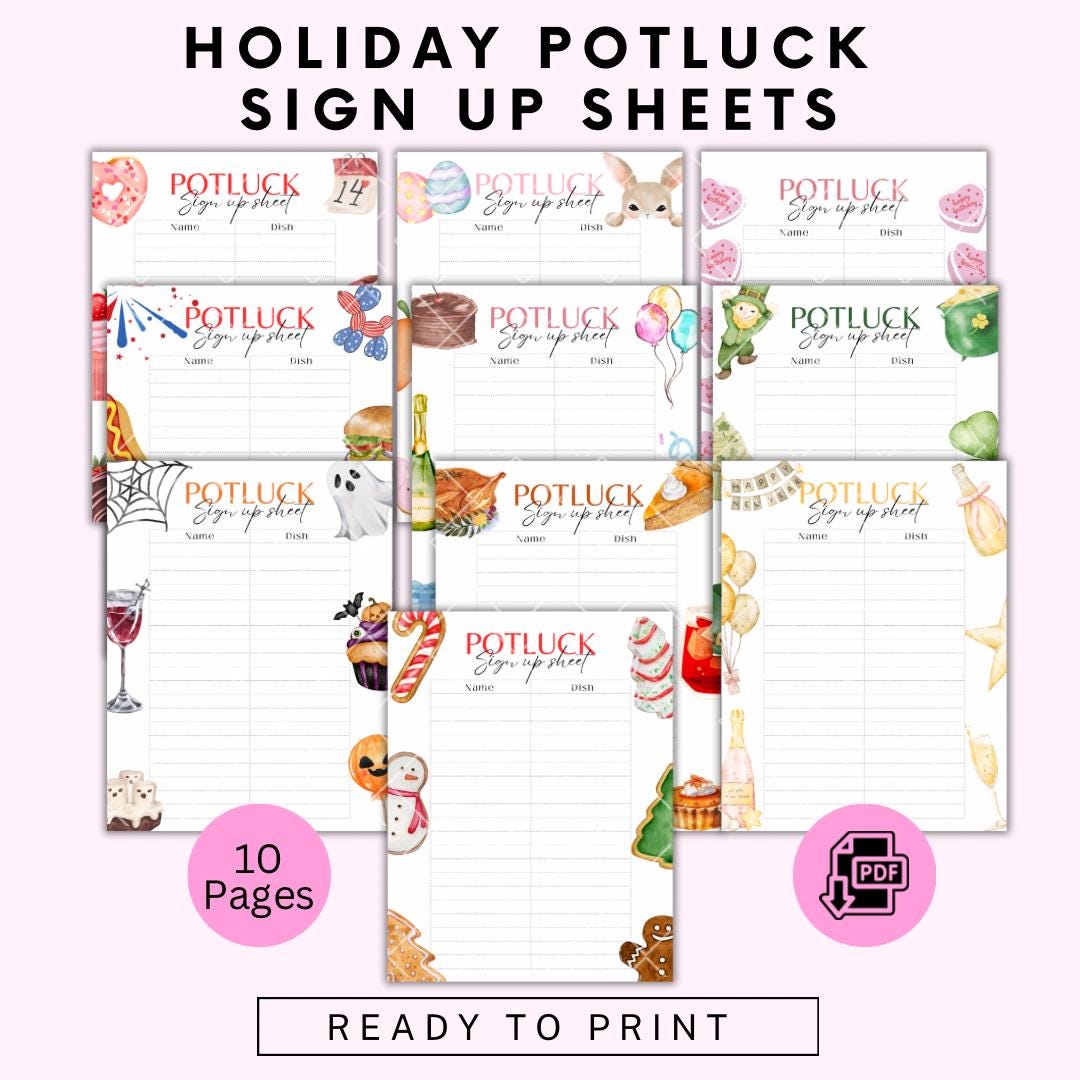 Holiday Potluck Sign up Sheet Bundle Ready to Print Digital Download ...
