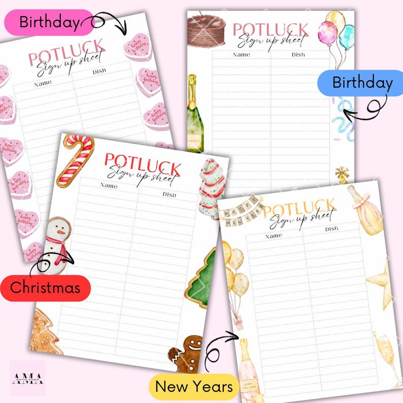 Holiday Potluck Sign up Sheet Bundle || Ready to Print || Digital ...