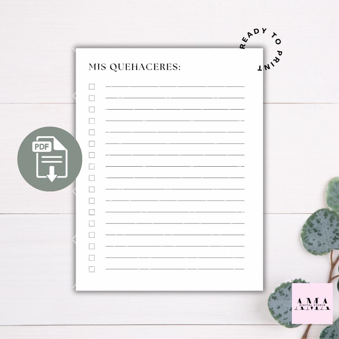 Mis Quehaceres || Spanish|| to Do List || Ready to Print || Digital ...