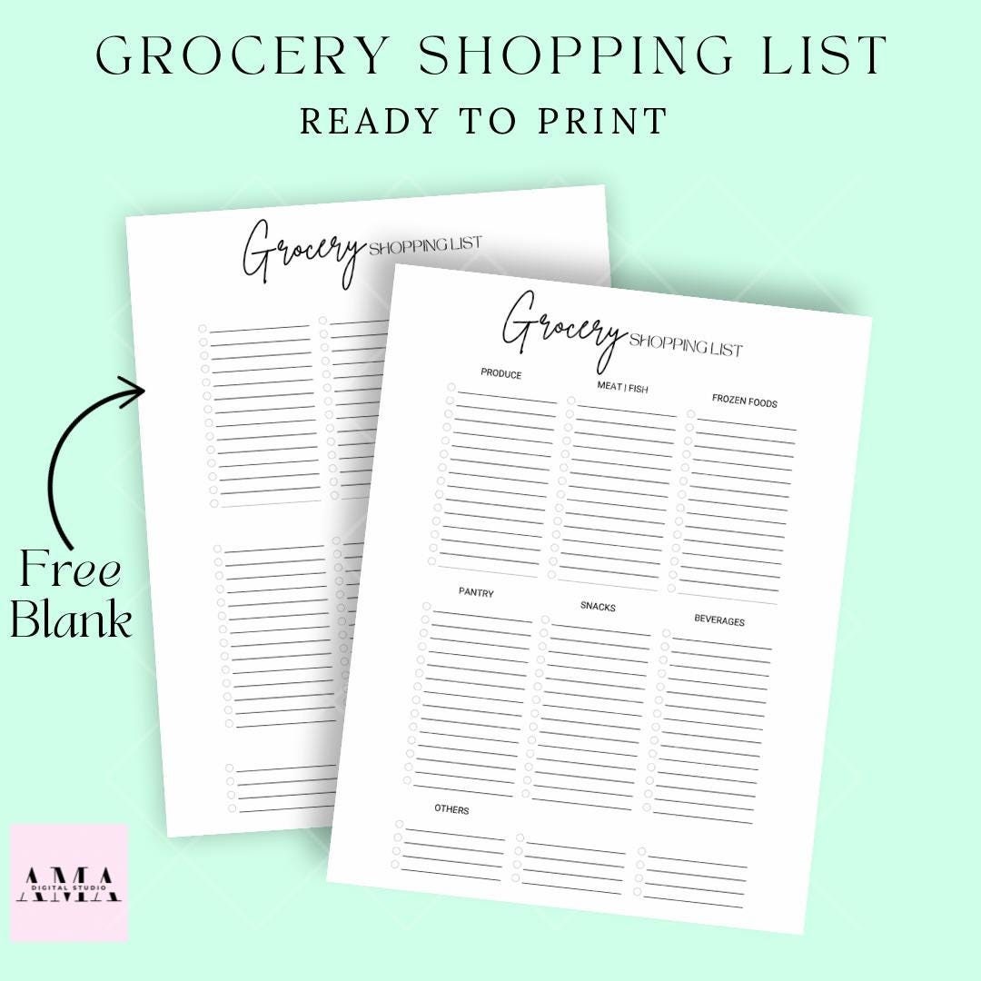 Grocery Shopping List || Ready to Print || Digital Download || - Etsy