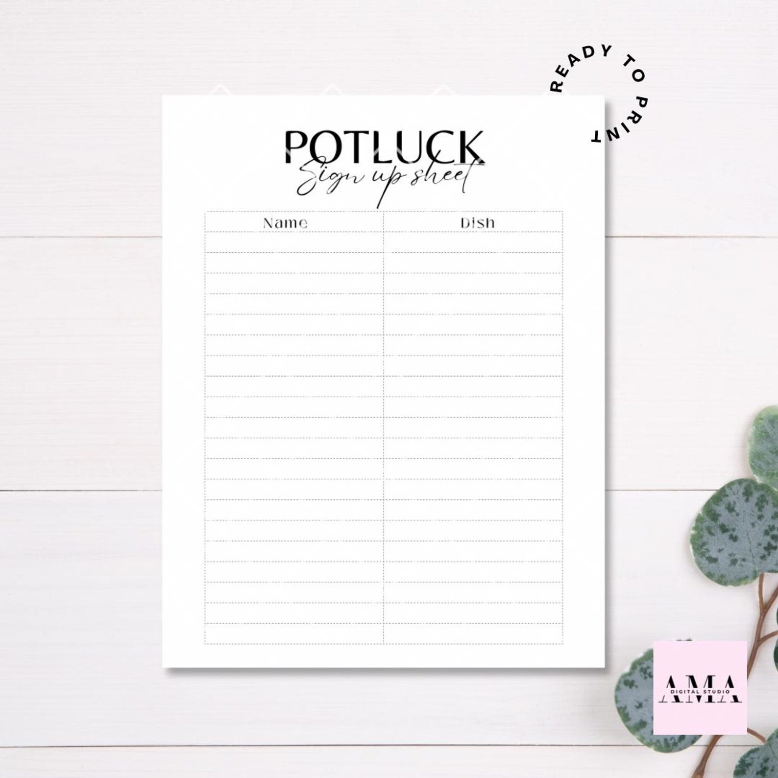 Potluck Sign up Sheet || Ready to Print || Digital Download || - Etsy