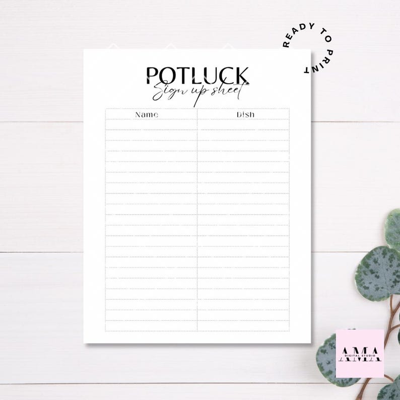 Potluck Sign up Sheet || Ready to Print || Digital Download || - Etsy
