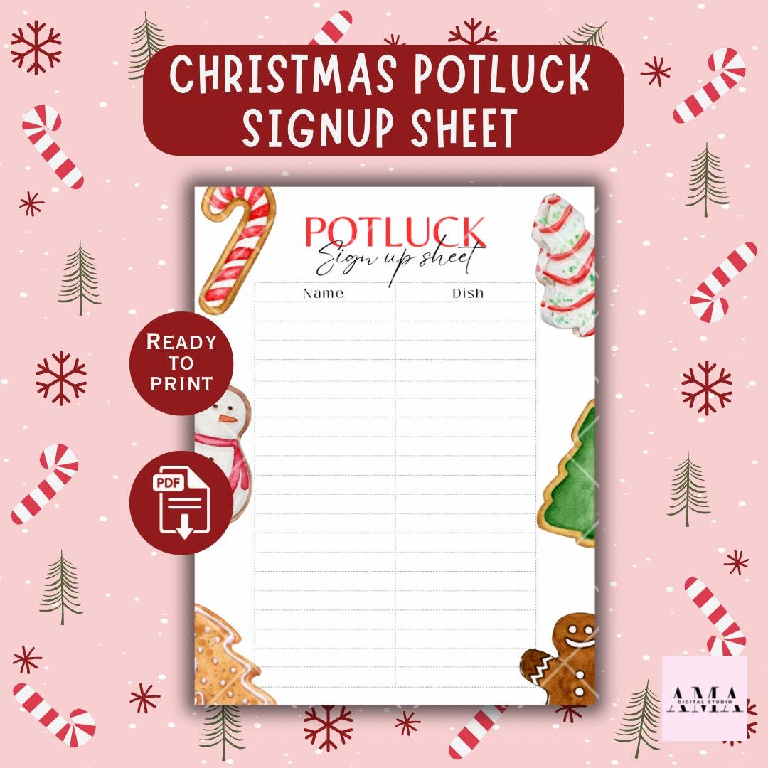 Christmas Potluck Sign up Sheet || Ready to Print || Digital Download ...
