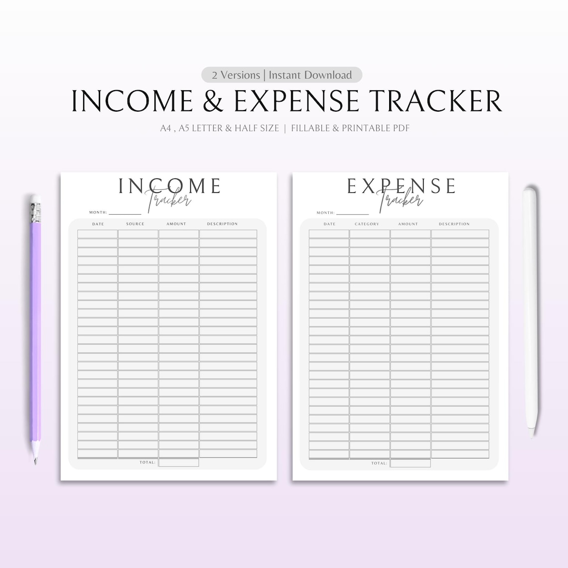 Income & Expense Tracker, Monthly Budget Template Printable, Financial ...