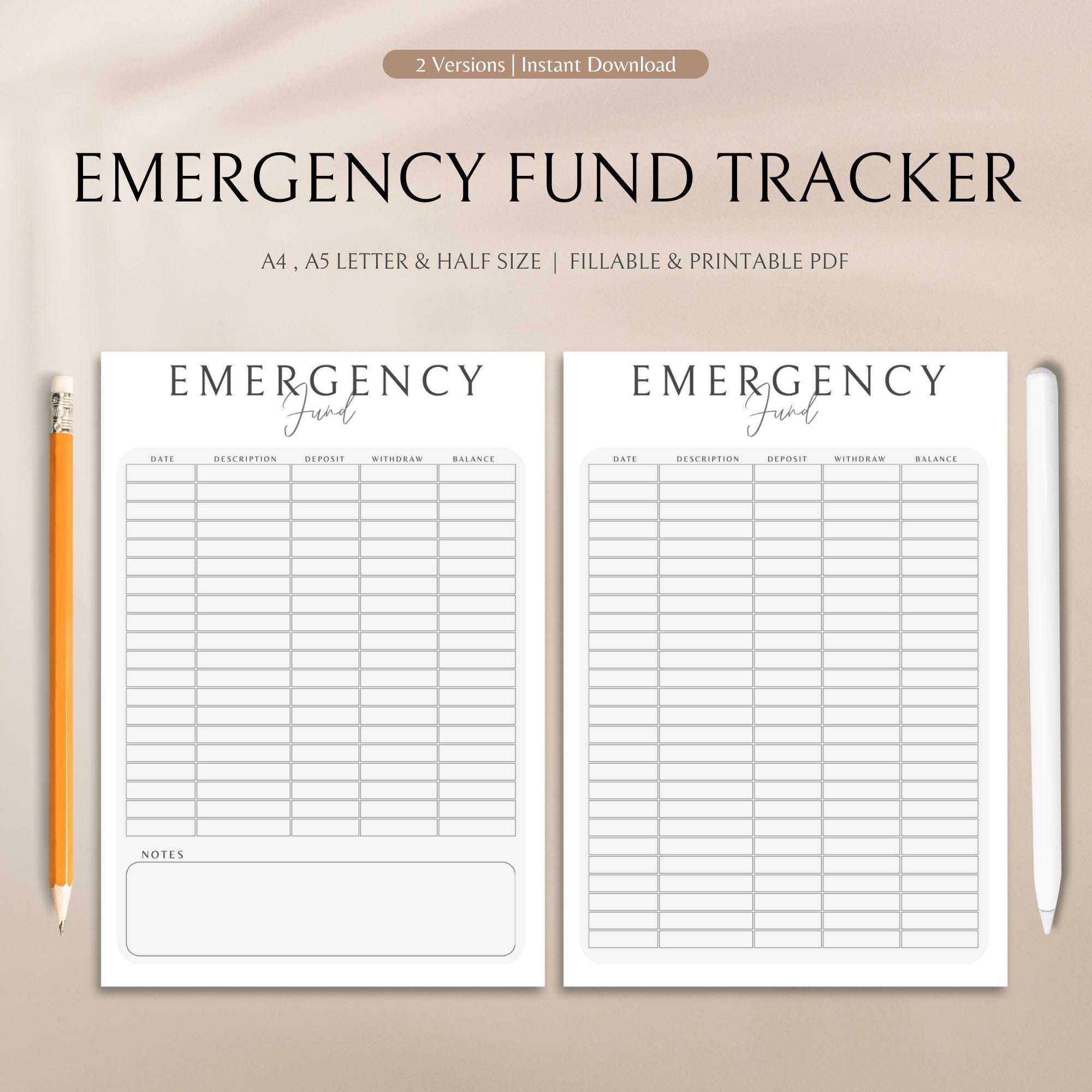 Emergency Funds Tracker Printable | Financial Planner | Instant ...