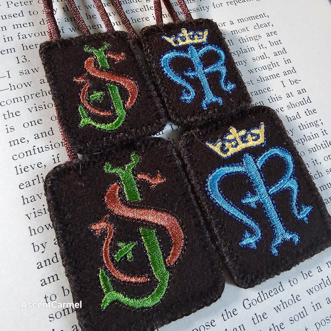 His-hers-embroidered Brown Scapular Set-100% Woven Wool-queen Mary ...
