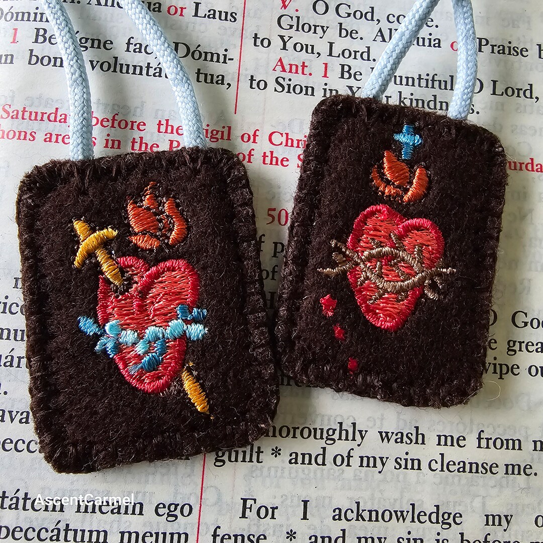 Embroidered Brown Scapular-100% Woven Wool-sacred Heart Jesus ...