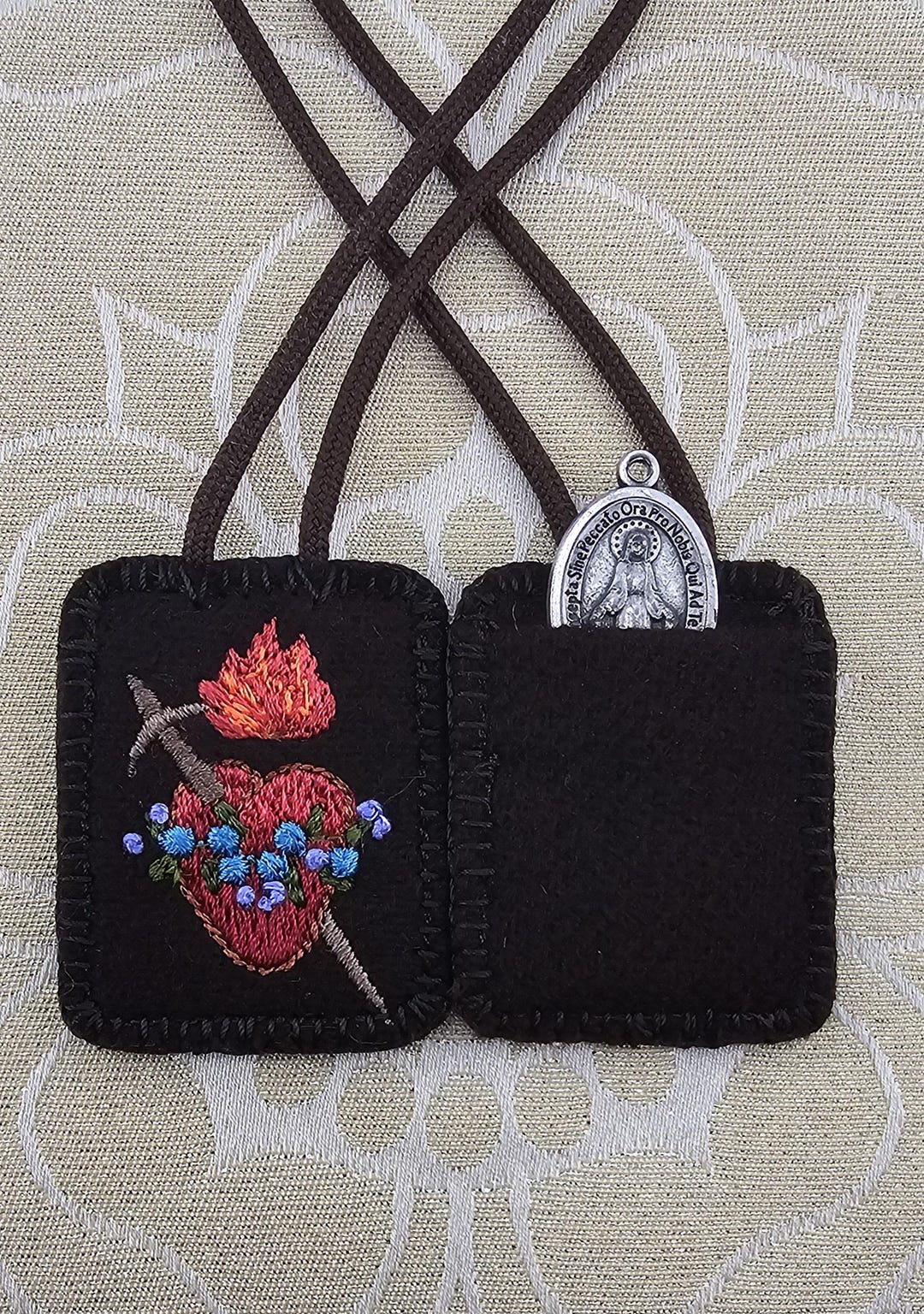 Pocket Scapular for Medals*embroidered Brown Scapular*100% Woven Wool ...