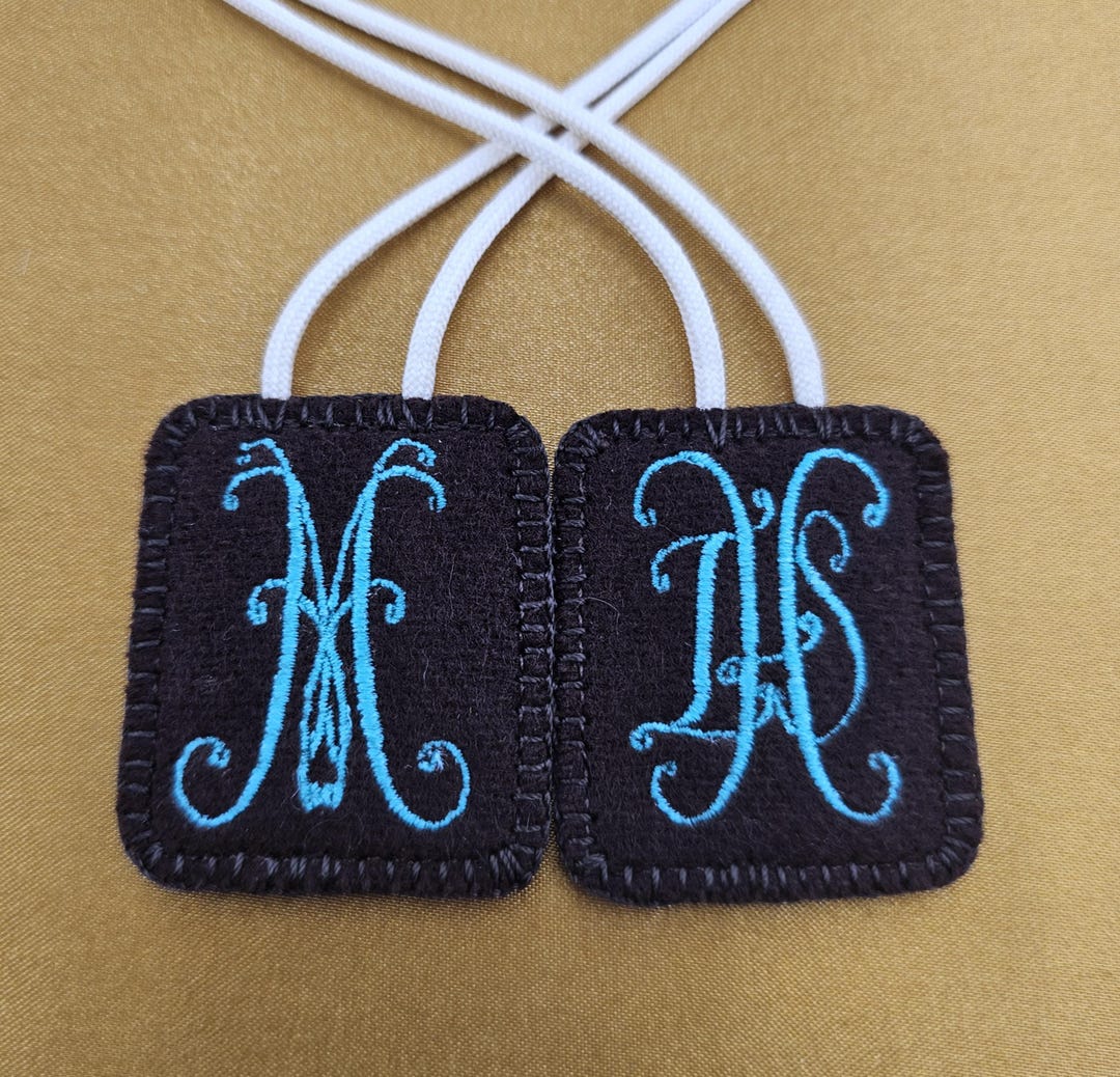 Embroidered Brown Scapular*100% Woven Wool*virgin Mary*jesus Ihs ...