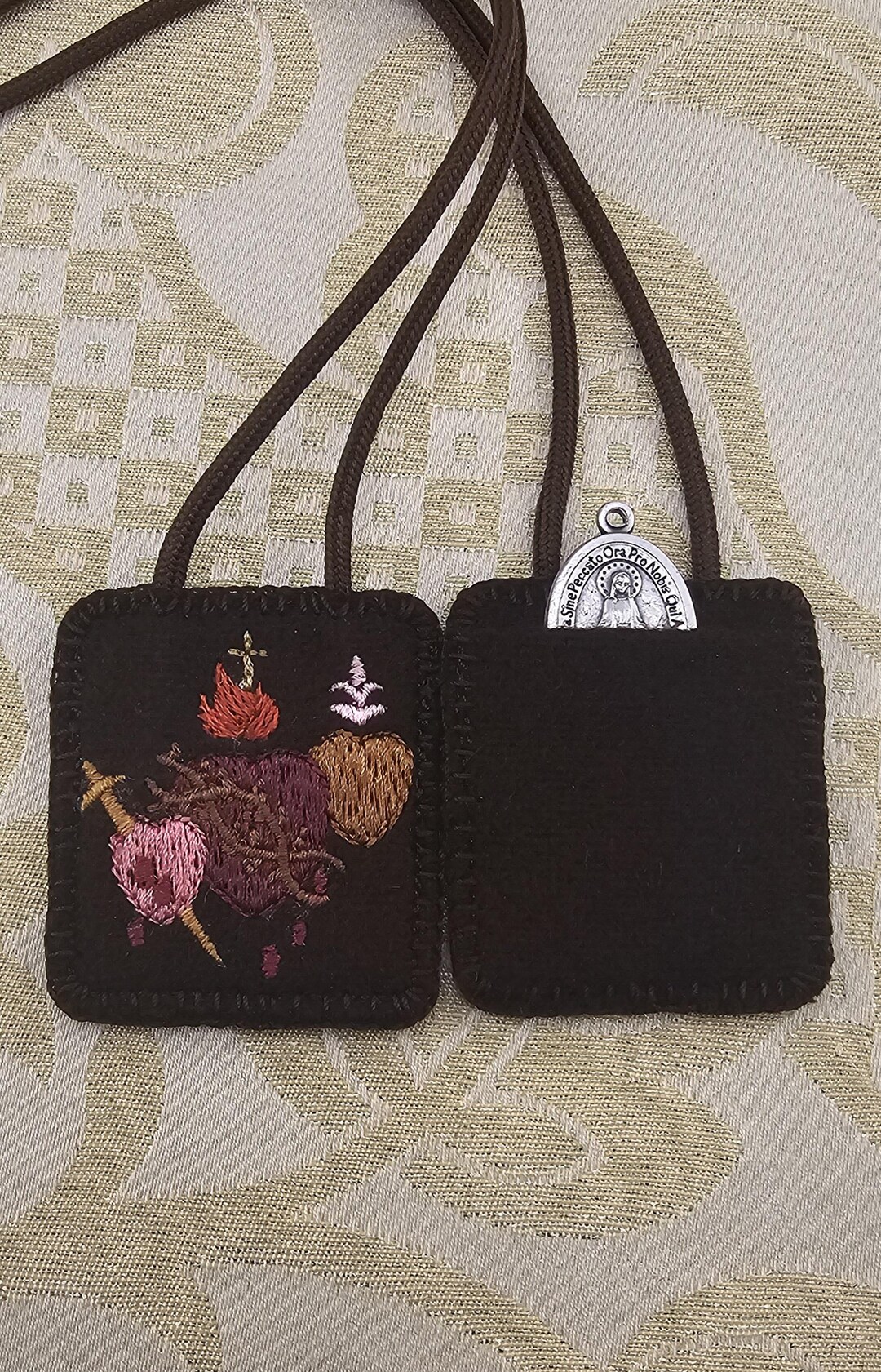 Pocket Brown Scapular*embroidered*100% Woven Wool*holy Family*jesus ...