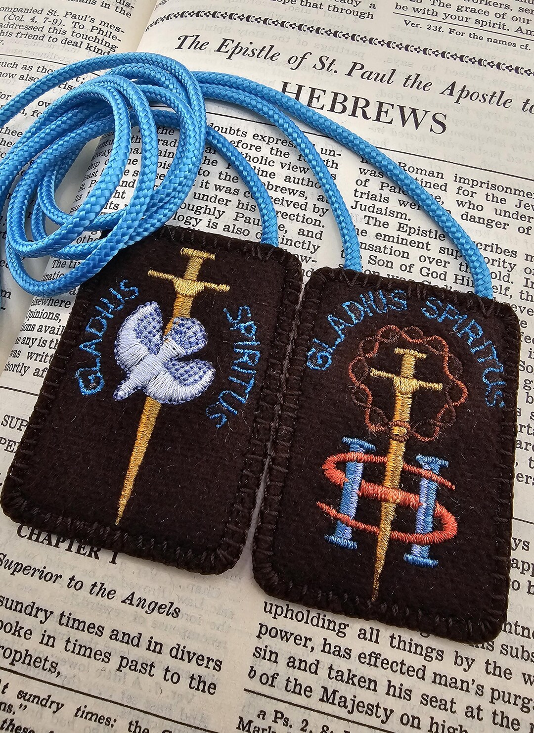 Embroidered Brown Scapular*100% Woven Wool*gladius Spiritus*word of God ...