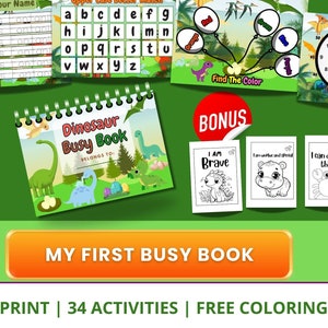 Dinosaur Busy Book | Toddler Busy Board Toddler Quiet Books Kids Quiet ...