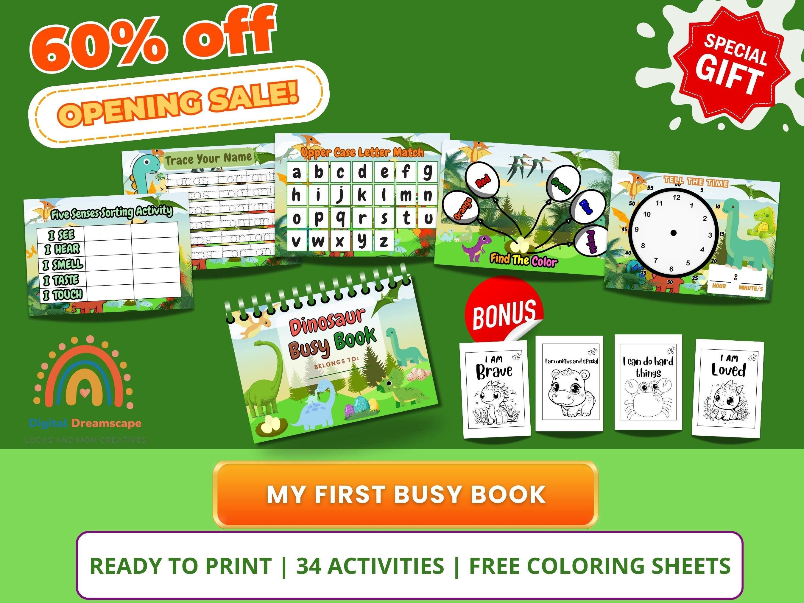 Dinosaur Busy Book | Toddler Busy Board Toddler Quiet Books Kids Quiet ...