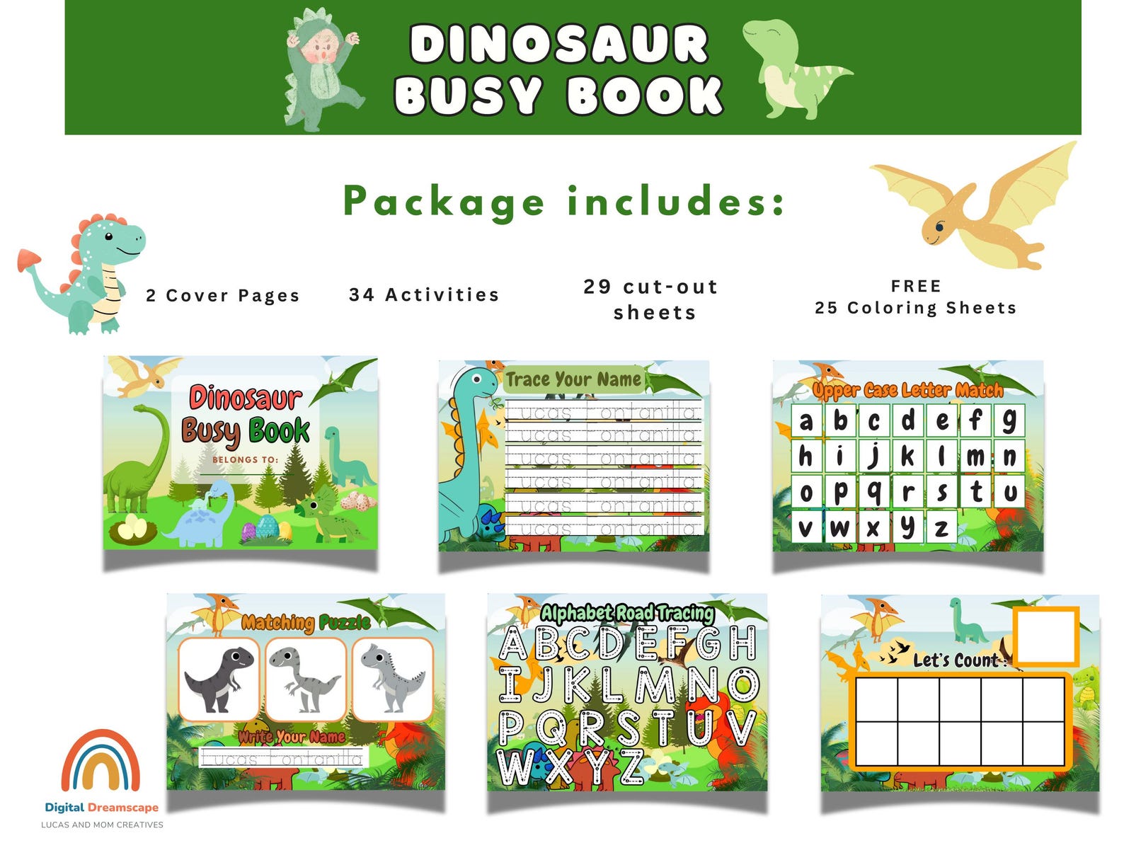 Dinosaur Busy Book | Toddler Busy Board Toddler Quiet Books Kids Quiet ...