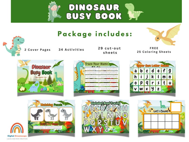Dinosaur Busy Book | Toddler Busy Board Toddler Quiet Books Kids Quiet ...