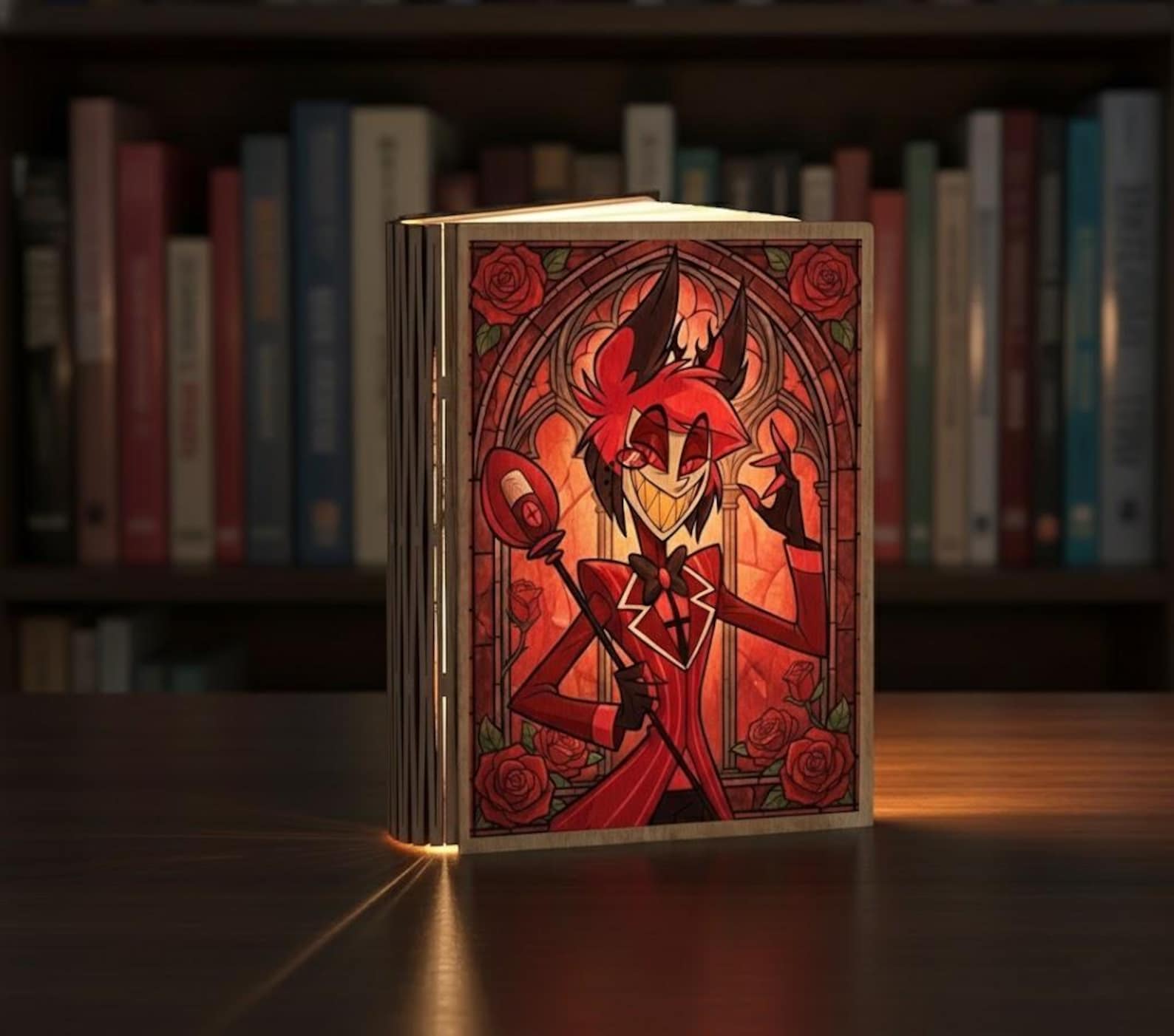 Alastor Hazbin Hotel Book Lamp, Hazbin Anime Wood Folding Book Lamp ...