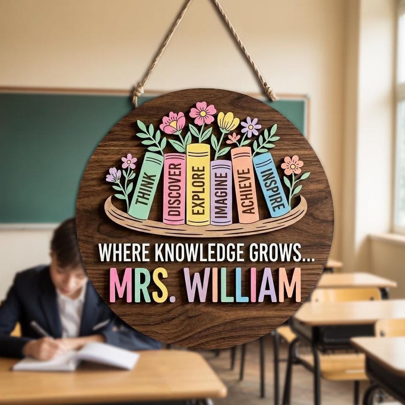 Personalized Teacher Name Wood Sign, Where Knowledge Grows Classroom ...