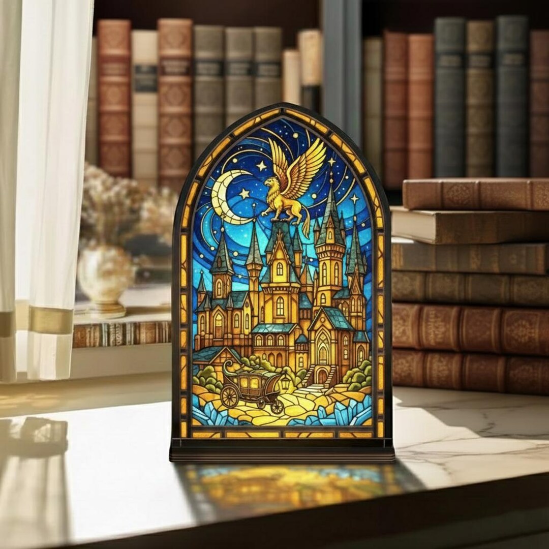 Wizard School Suncatcher Candle Holder, Enchanted Castle Bookshelf ...