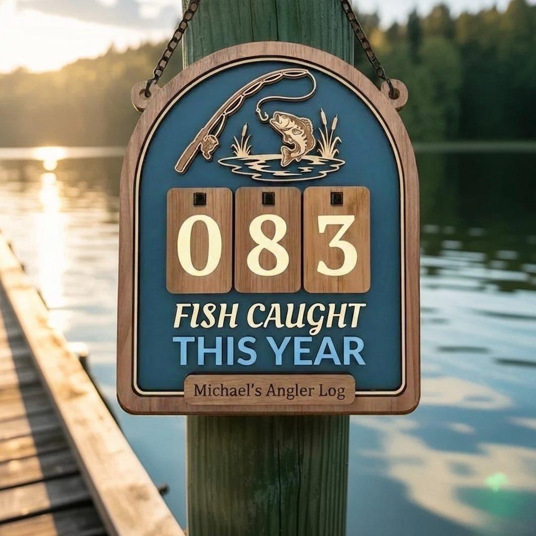 Personalized Fish Caught This Year Sign, Wooden Fishing Tracker Sign ...