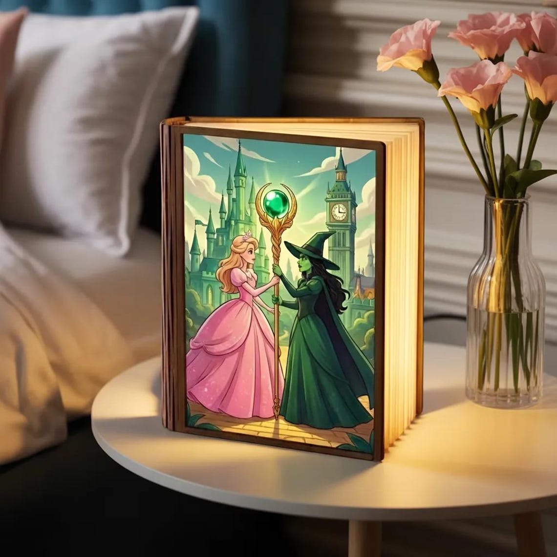 Wicked Glinda and Elphaba Book Lamp, Magical Folding Book Light, Wizard ...