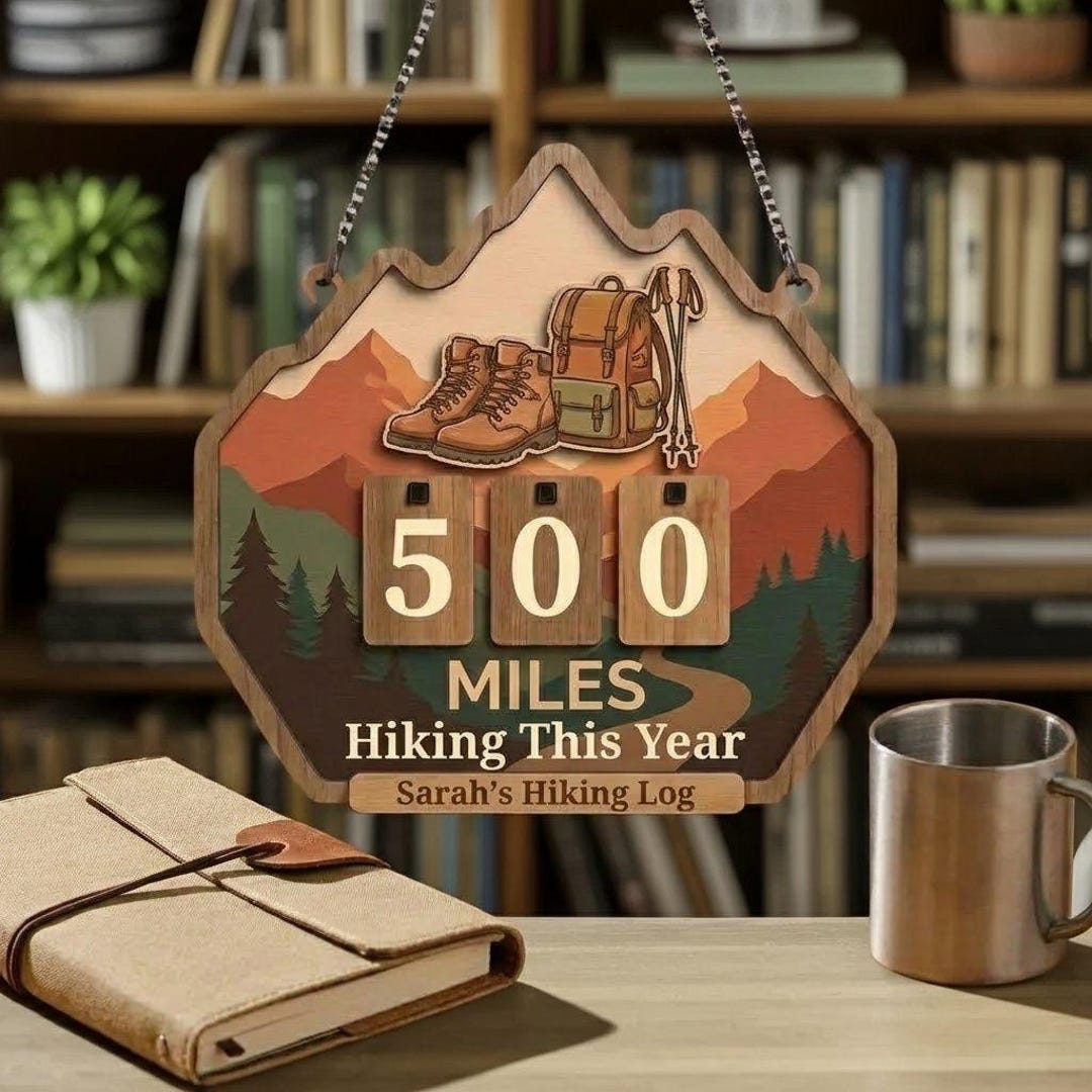Personalized Hiking Miles This Year Sign, Wooden Hiking Tracker Plaque ...