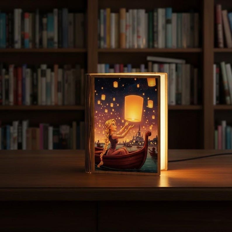 Tangled Rapunzel Book Lamp, Disney Princess Wood Folding Book Lamp ...